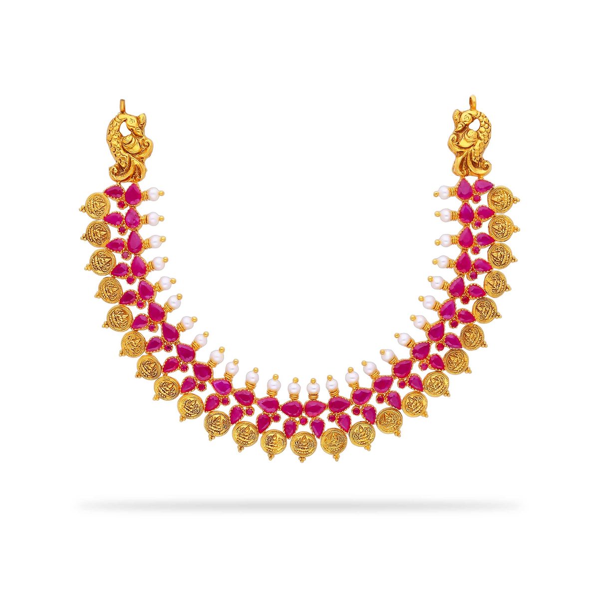 Elegantly Detailed Ruby Pattern 22KT Gold Studded Necklace