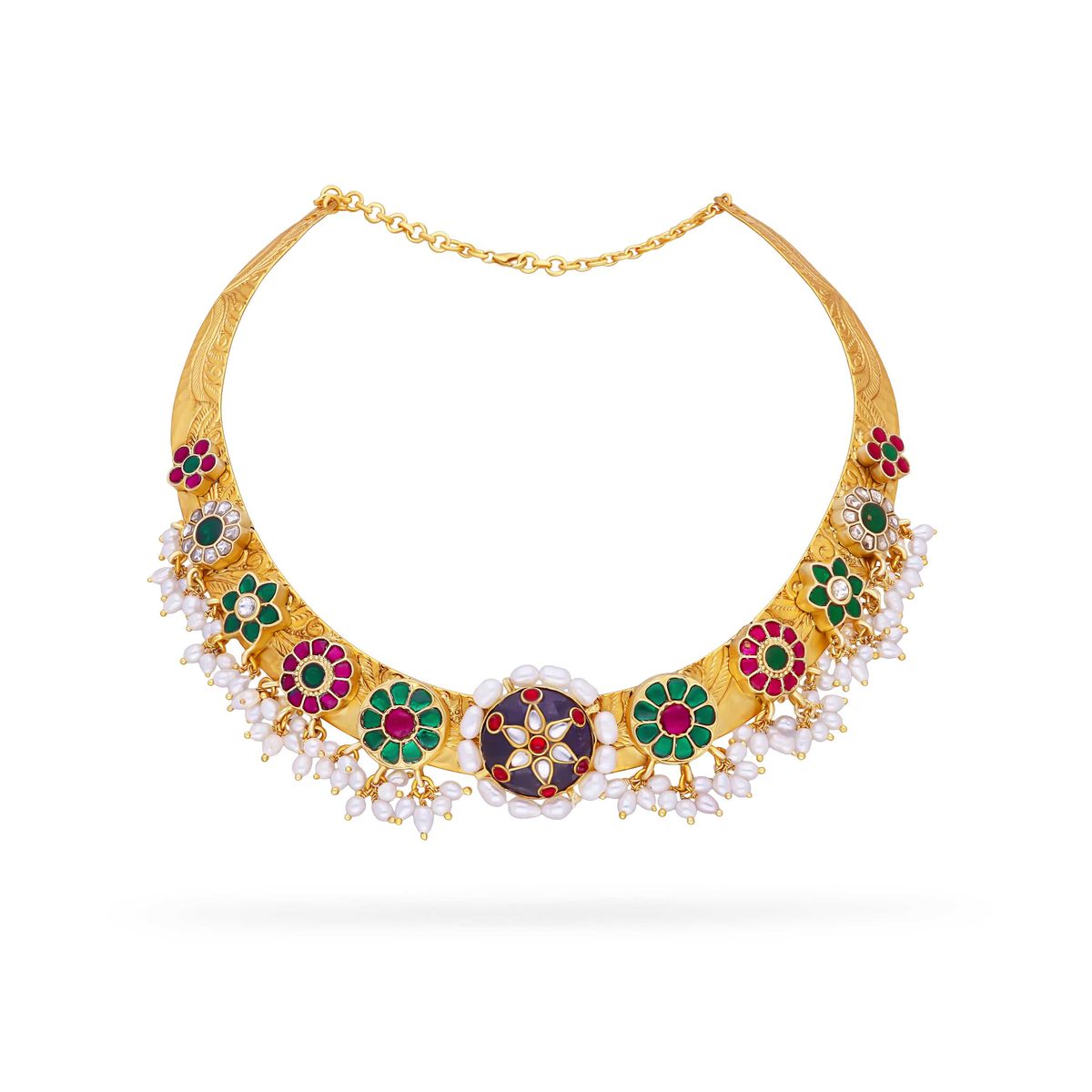 Intricately Crafted Floral Pattern Silver Party Wear Necklace
