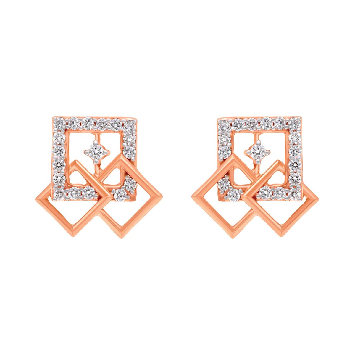 Rectangular Embrace Diamond Studs Set in 18KT Gold