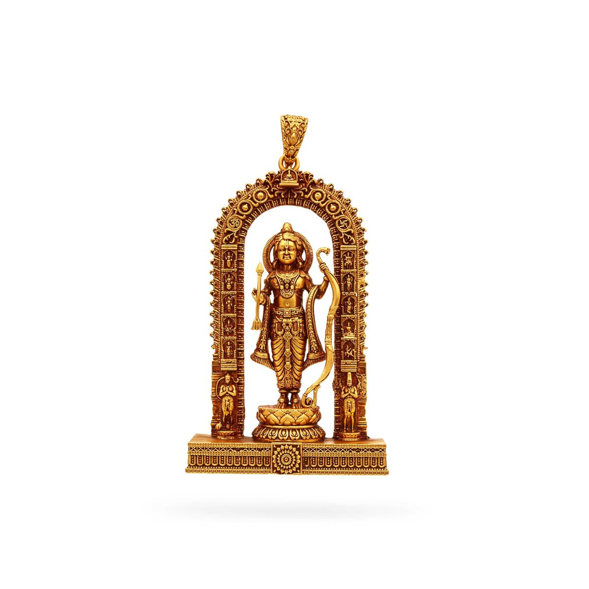 Divinely Detailed Ram Lalla 22KT Gold Locket In Antique Finish