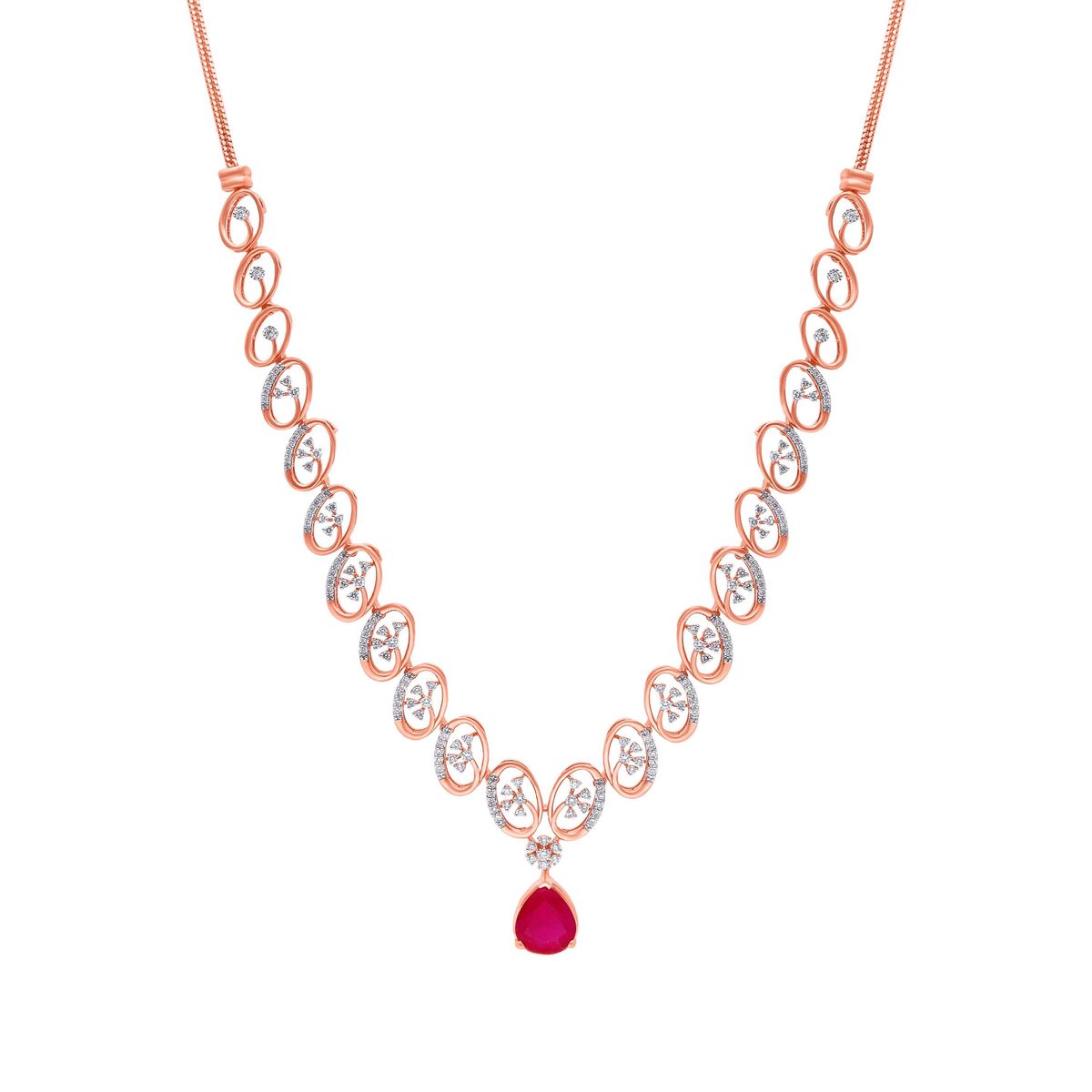 Enchanting Oval Studded 18KT Rose Gold Diamond Necklace