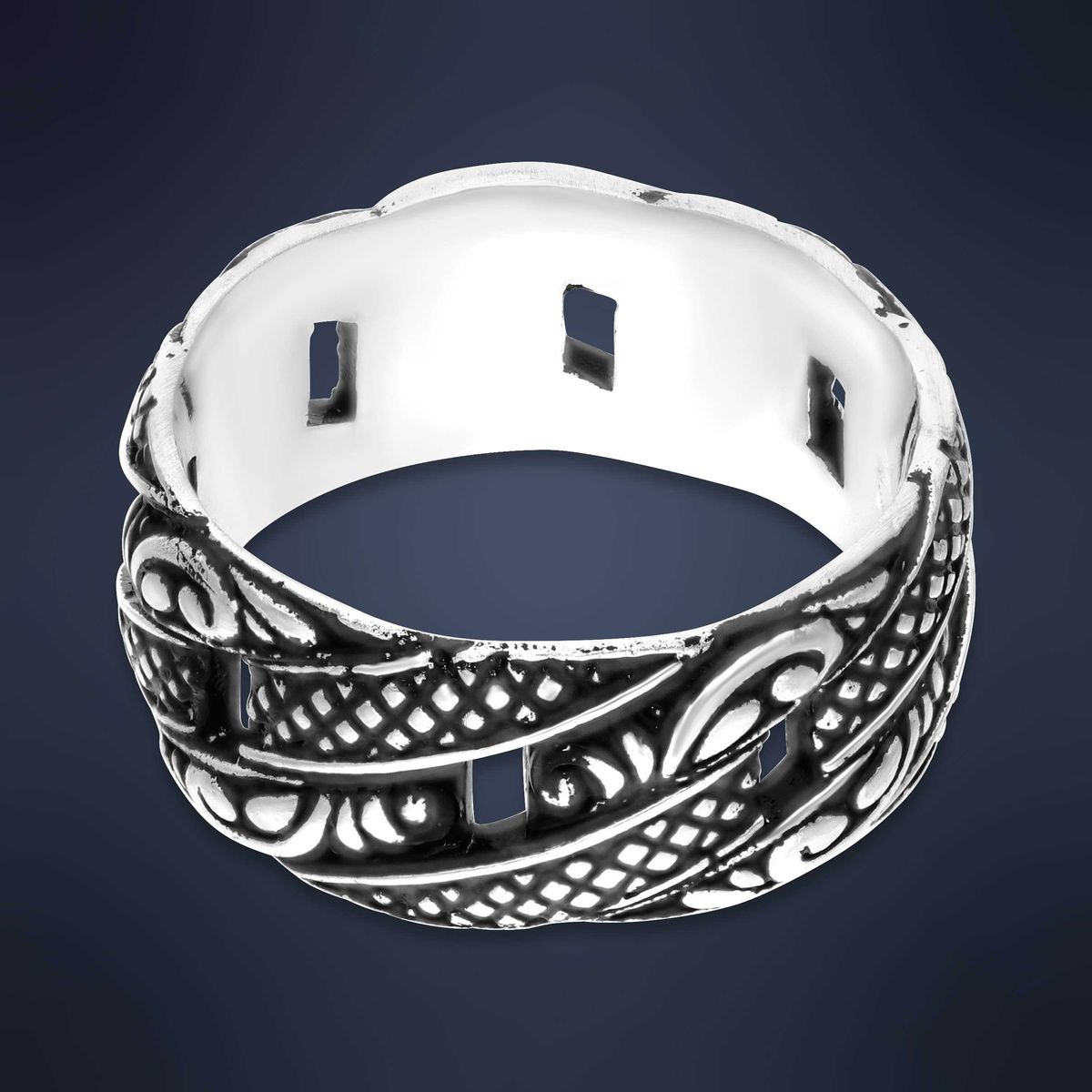Casual Wear Band Pattern Silver Ring